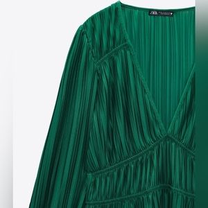 Zara | Dresses | Zara Green Pleated Dress | Poshmark